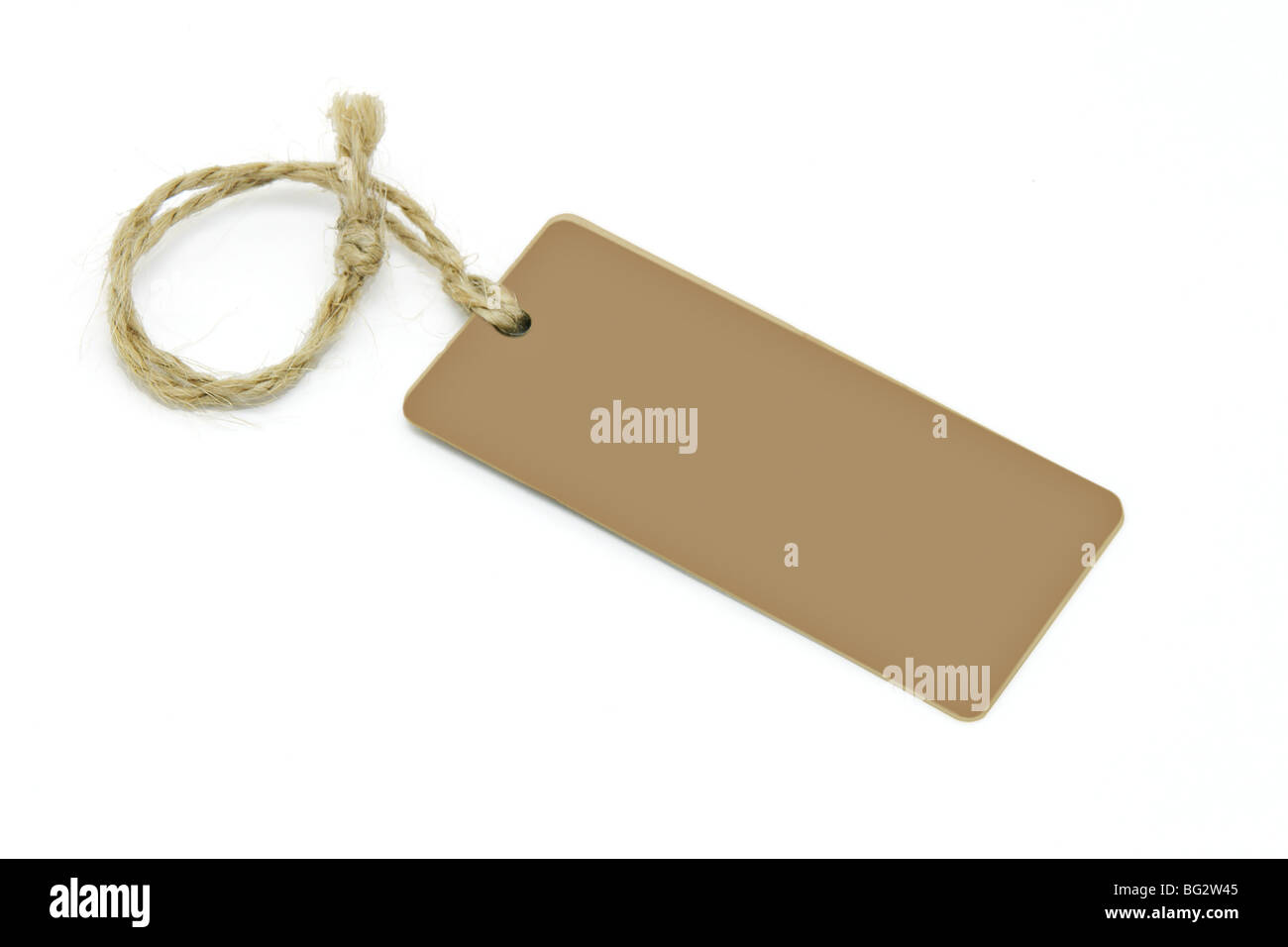 Blank brown tag with plastic layer on top isolated on white background ...