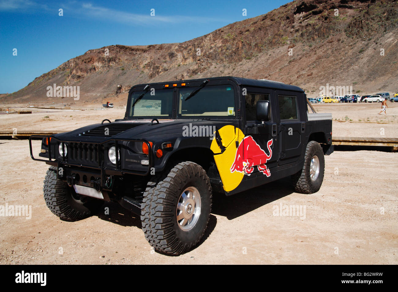 Red Bull Hummer vehicle at Surfing competition in Spain Stock Photo - Alamy