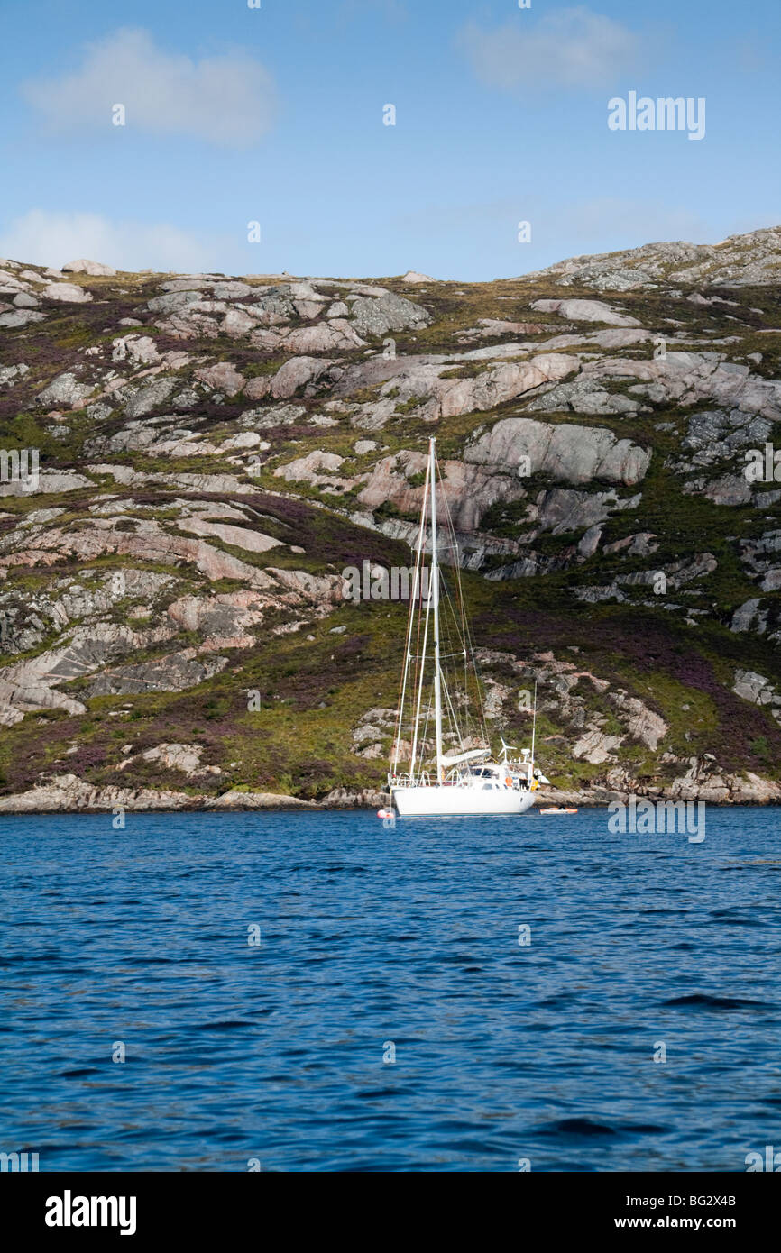 Yacht at anchor on Loch A Chadh-Fi (Loch Laxford) near Skerricha ...