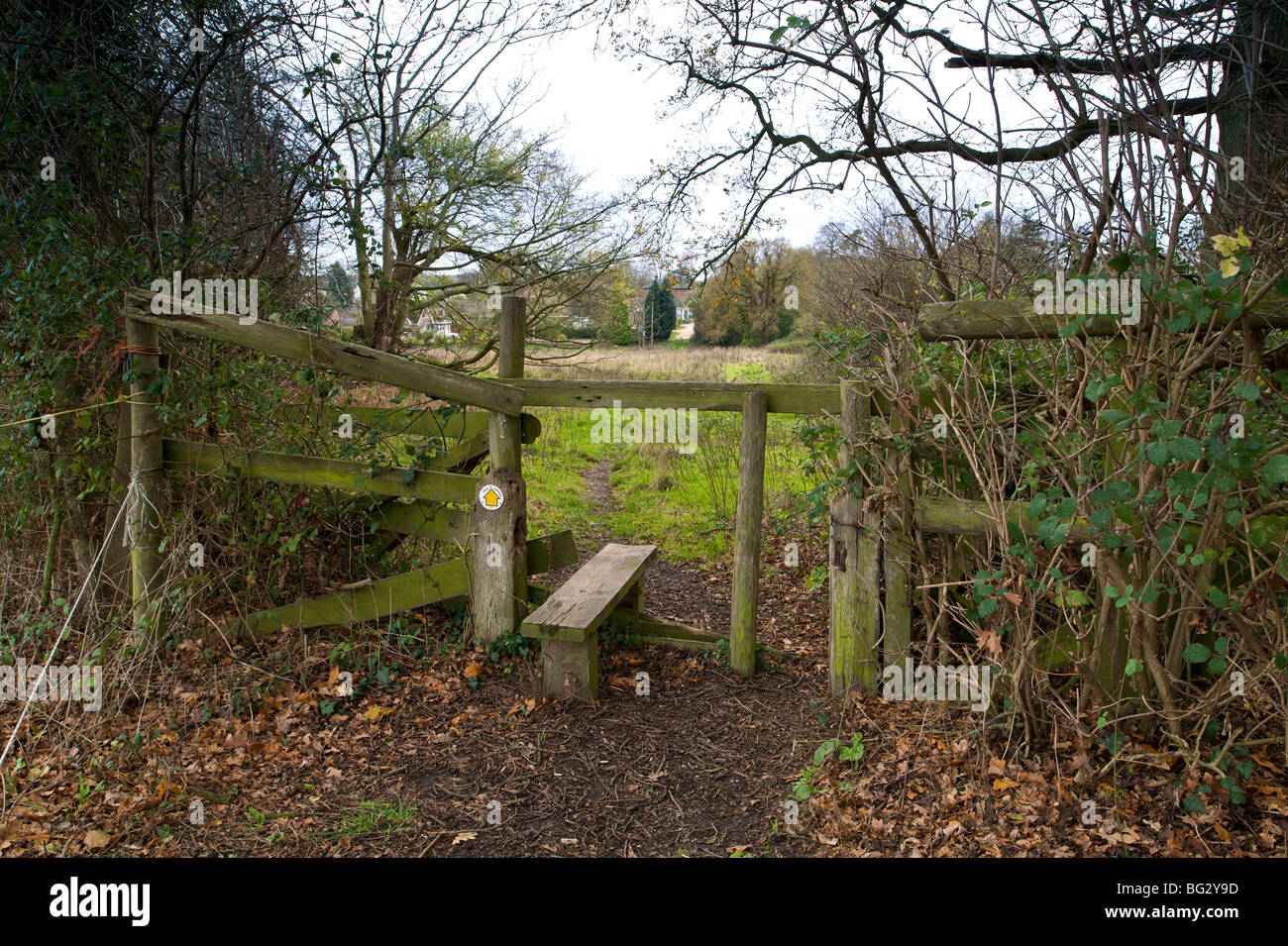 Wooden styl along Mortimer tracks, Mortimer Common, Berkshire, UK Stock ...