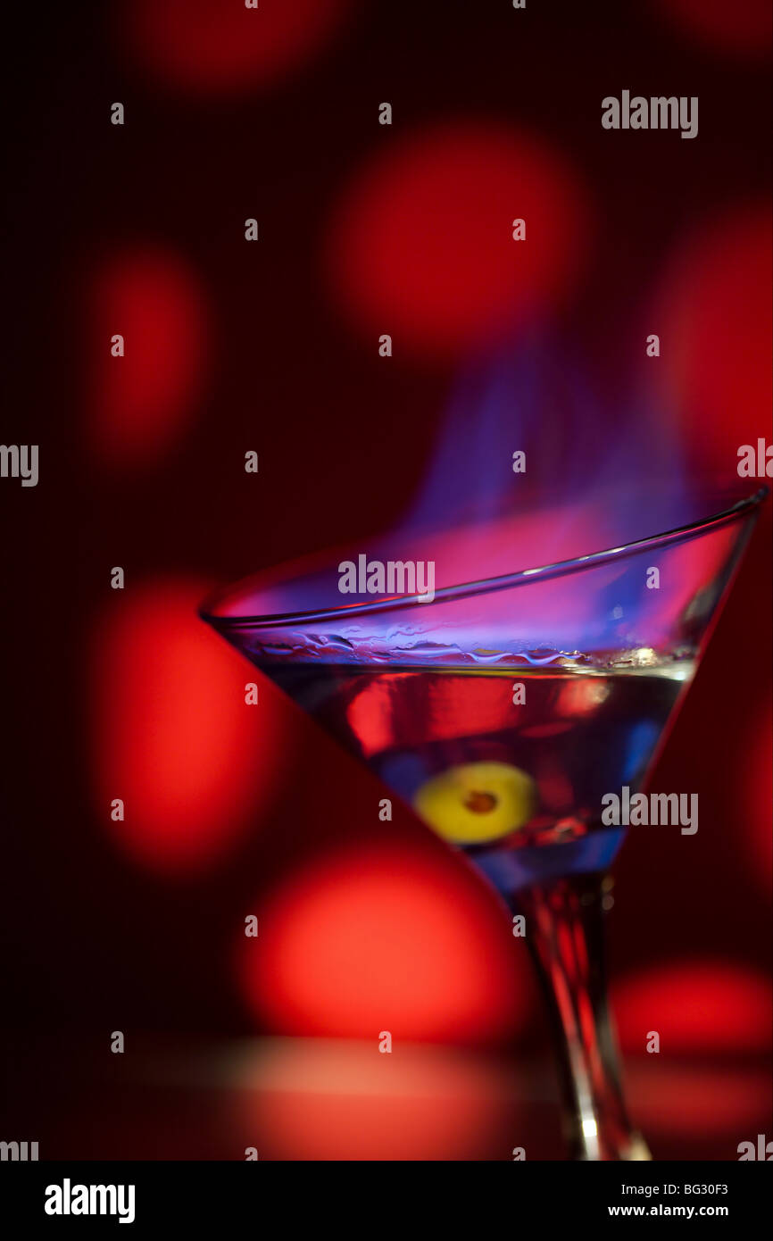 Blue flame of burning alcoholic drinks on a black background Stock ...