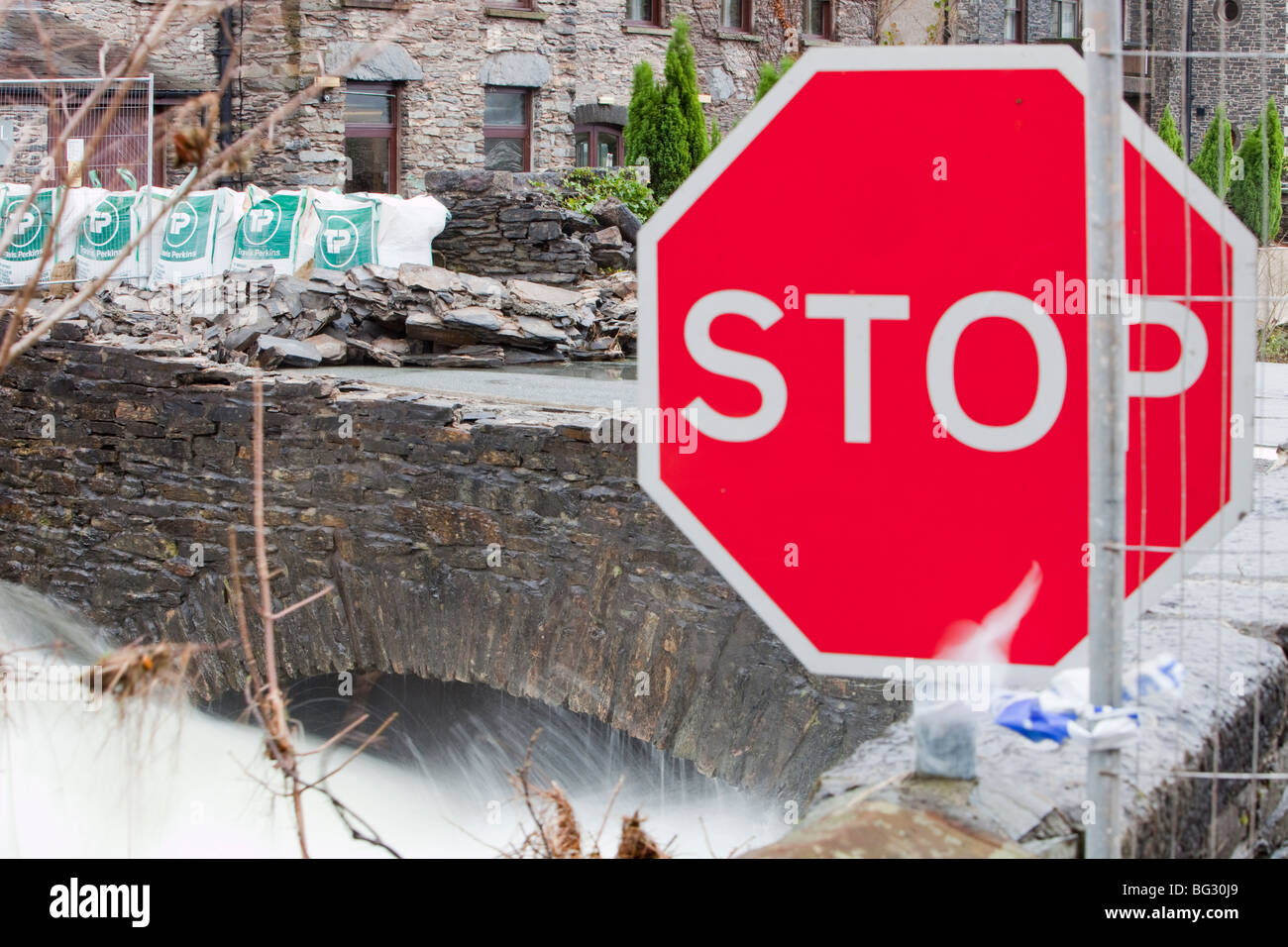 A flood damaged bridge in Backbarrow, Cumbria Stock Photo - Alamy