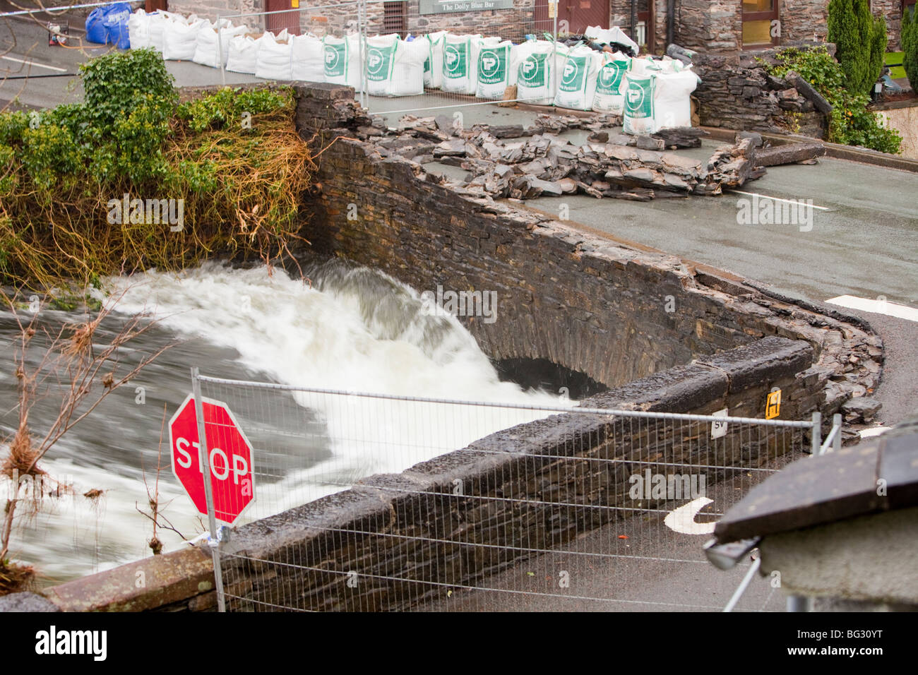 A flood damaged bridge in Backbarrow, Cumbria Stock Photo - Alamy