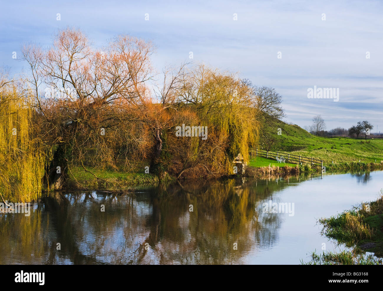 The motte of Fotheringhay Castle on the banks of the river Nene in ...