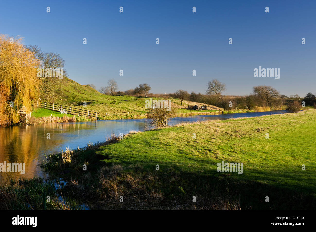 The motte of Fotheringhay Castle on the banks of the river Nene in ...