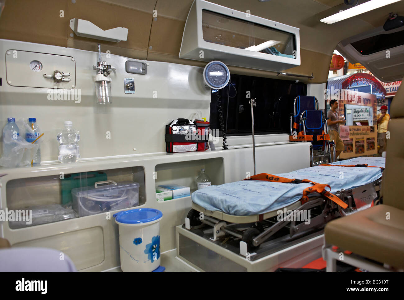 Ambulance Interior. View of a fully equipped ambulance. Thailand S. E ...