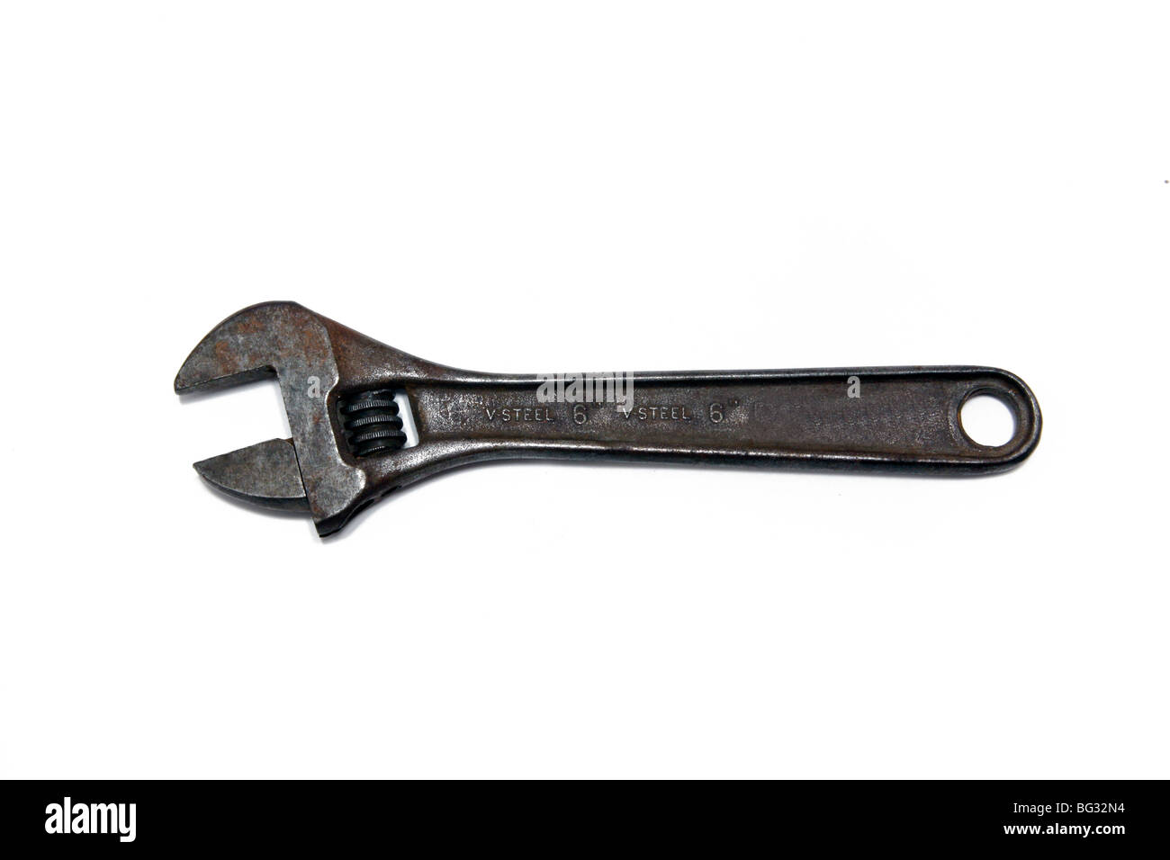 Rusted shifting spanner isolated on white background Stock Photo - Alamy
