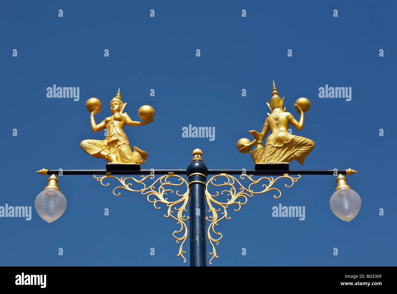 Lamppost Thailand. Thai street lighting lamp post against a Pantone ...