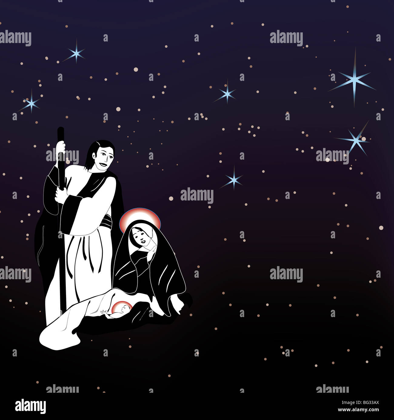 Christmas nativity scene under starry night sky Stock Photo - Alamy