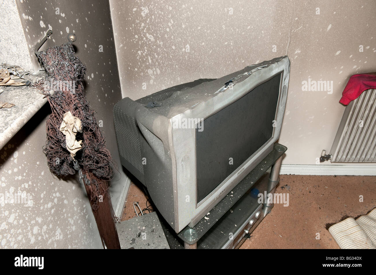 Television melted in house fire Stock Photo - Alamy