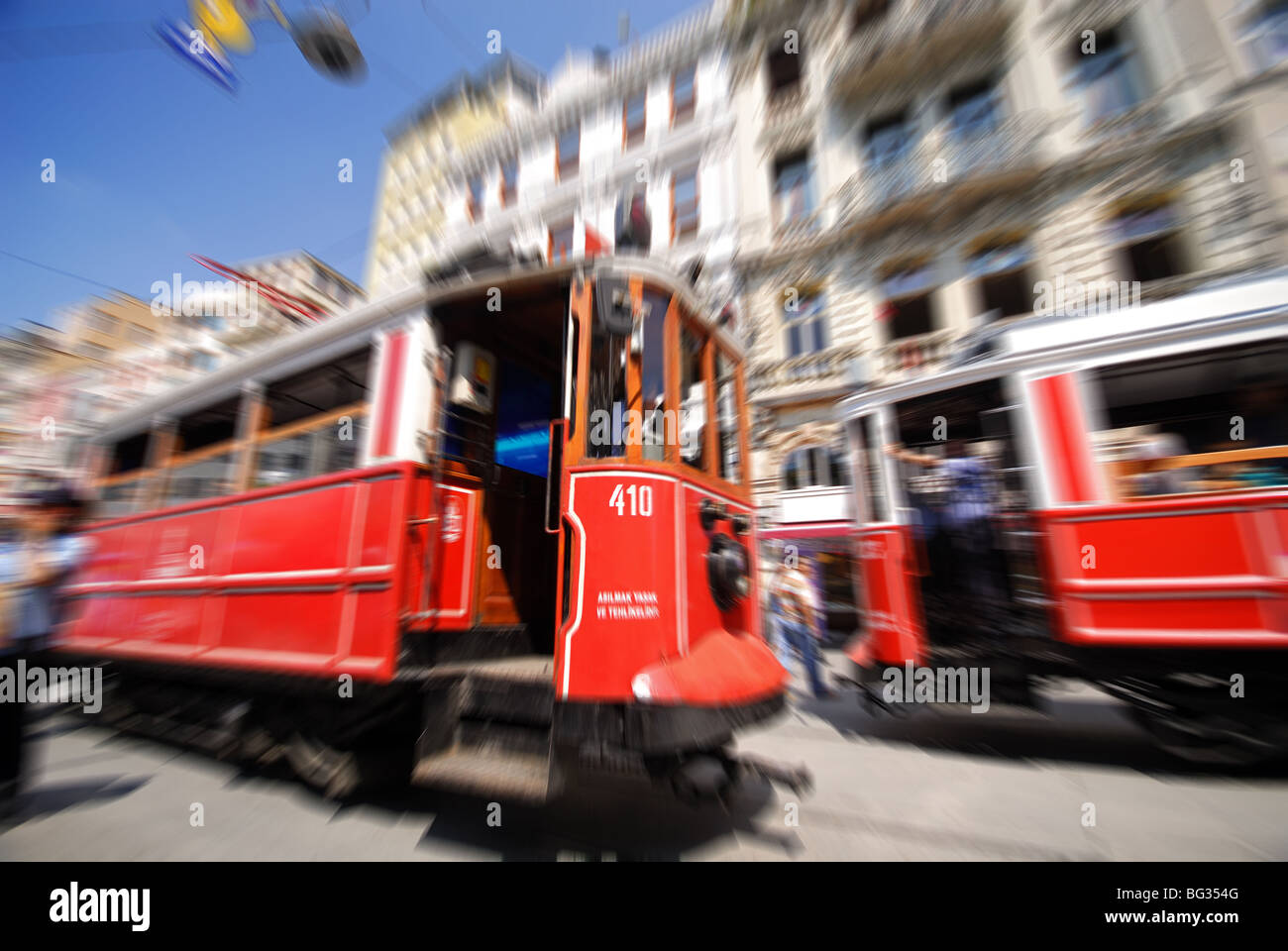 Passing trams on urban street hi-res stock photography and images - Alamy