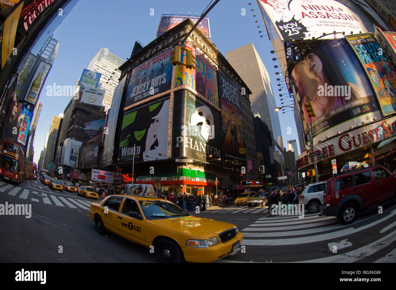 Billboards in Times Square advertising Broadway shows on Sunday ...