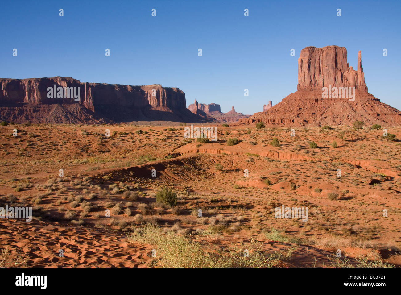 View of Sentinel Mesa and West Butte in Monument Valley, Utah Stock ...