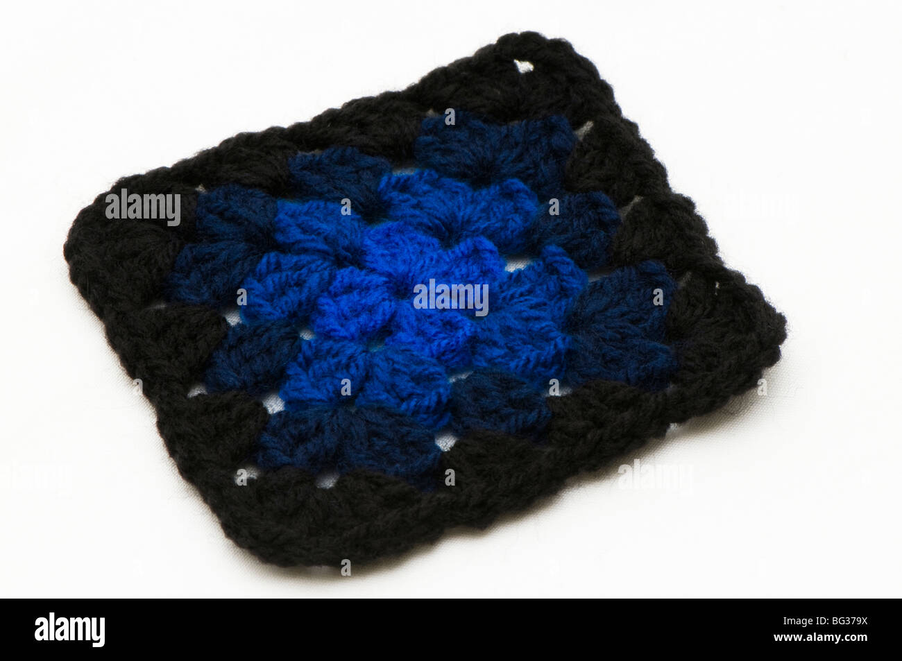 Hand crocheted black and blue multi-coloured granny square made out of ...