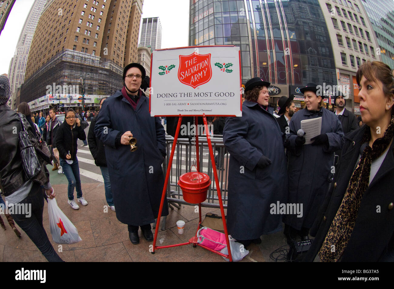 Salvation Army bell ringers in Herald Square in New York outside of ...