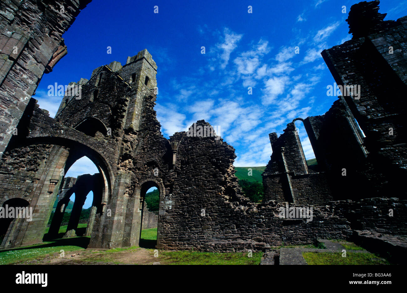 The ruins of Llanthony Priory in the Black Mountains near Abergavenny ...