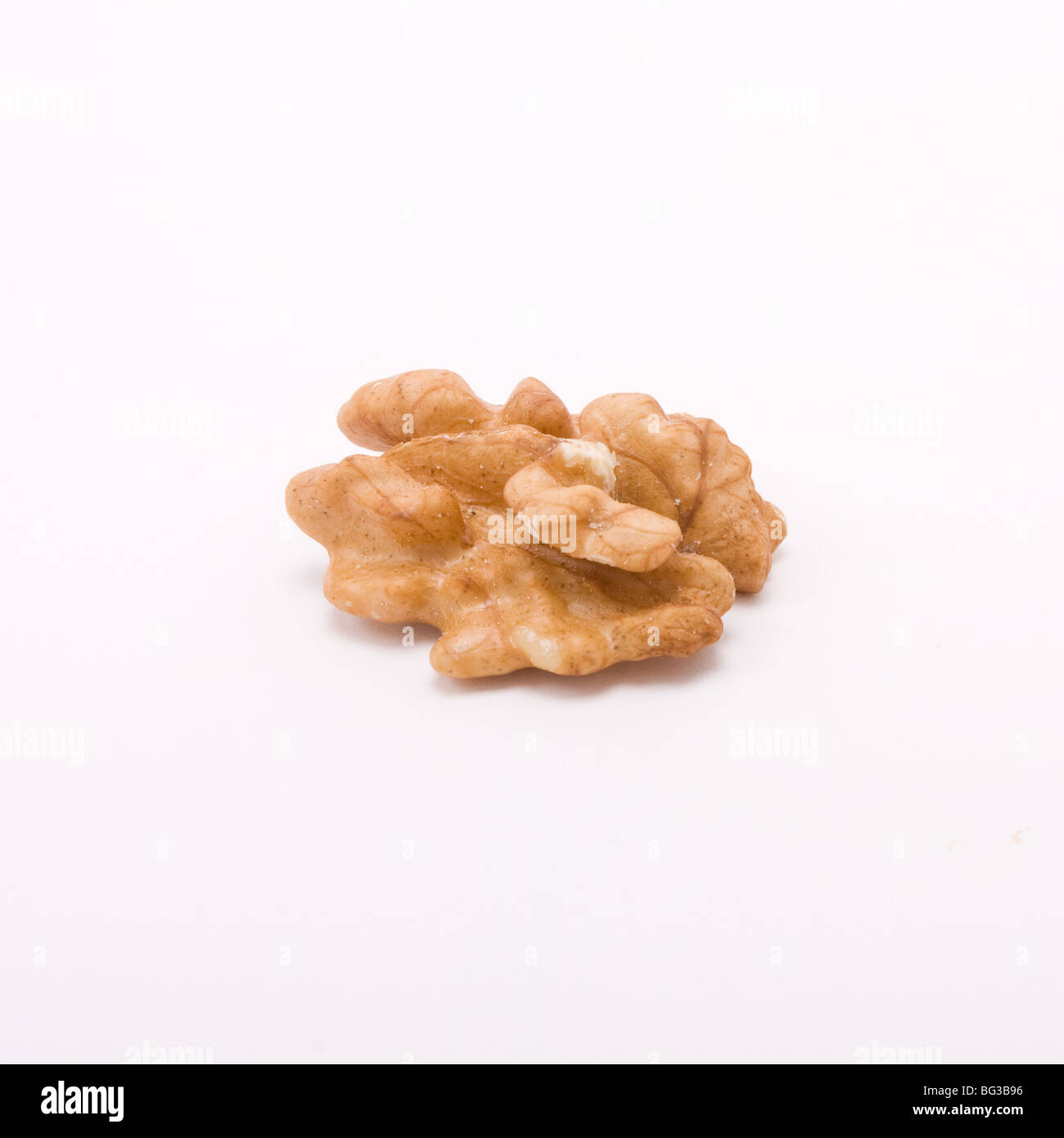 Single Walnut half isolated against white background Stock Photo - Alamy