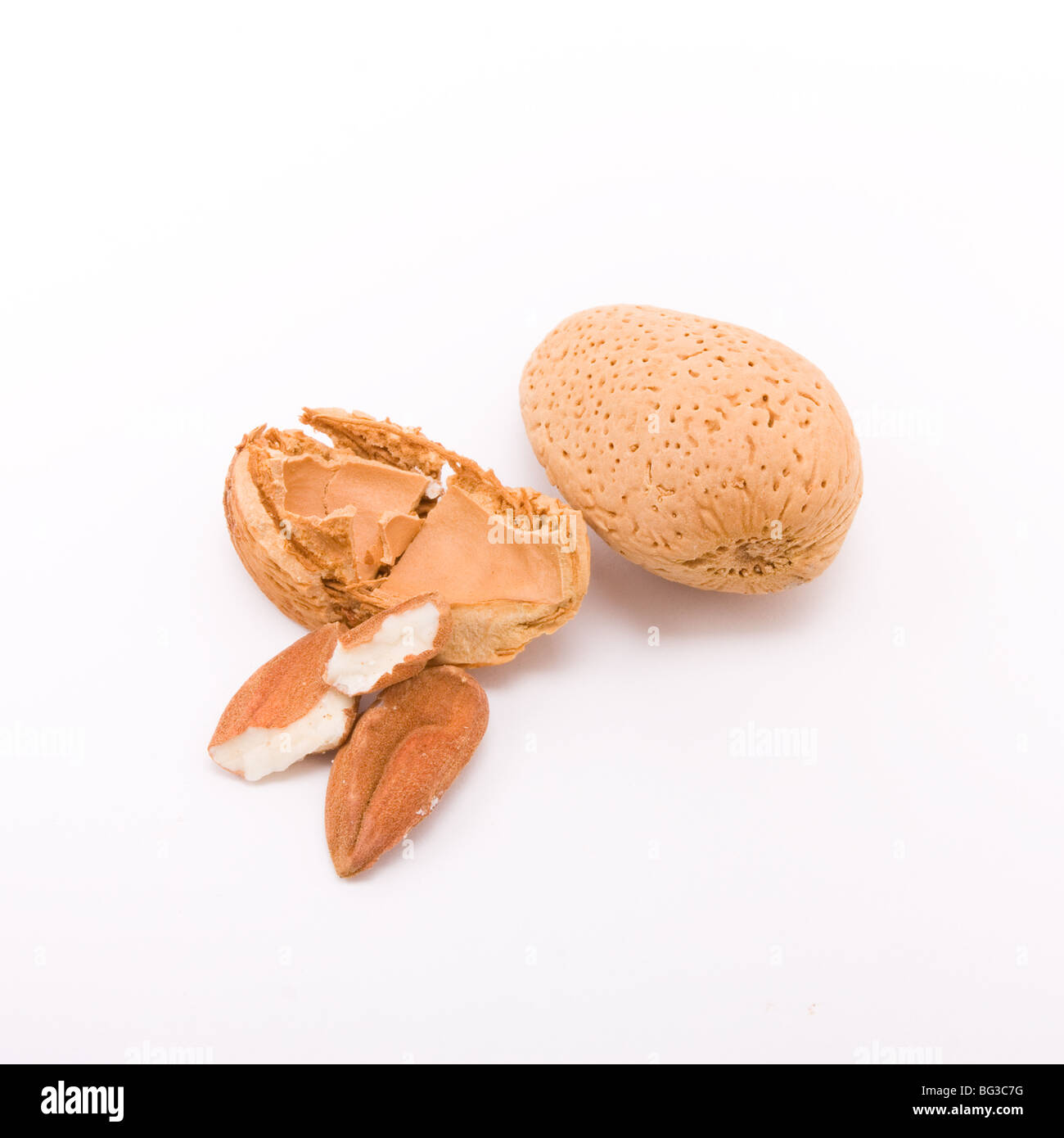 Almond nut cracked open isolated against white background Stock Photo ...