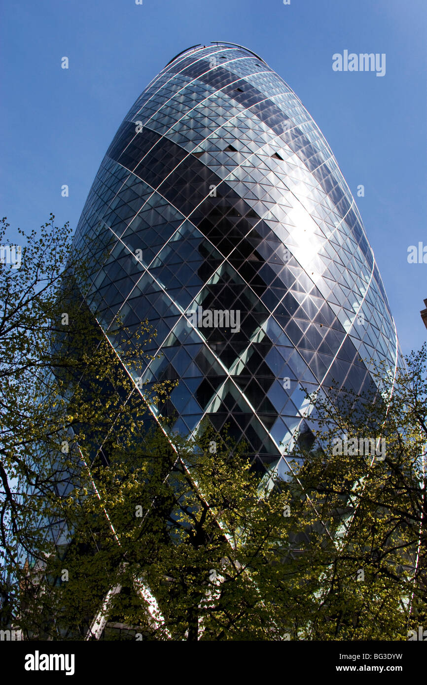 Trees grow in front of the Gherkin in the City of London Stock Photo ...