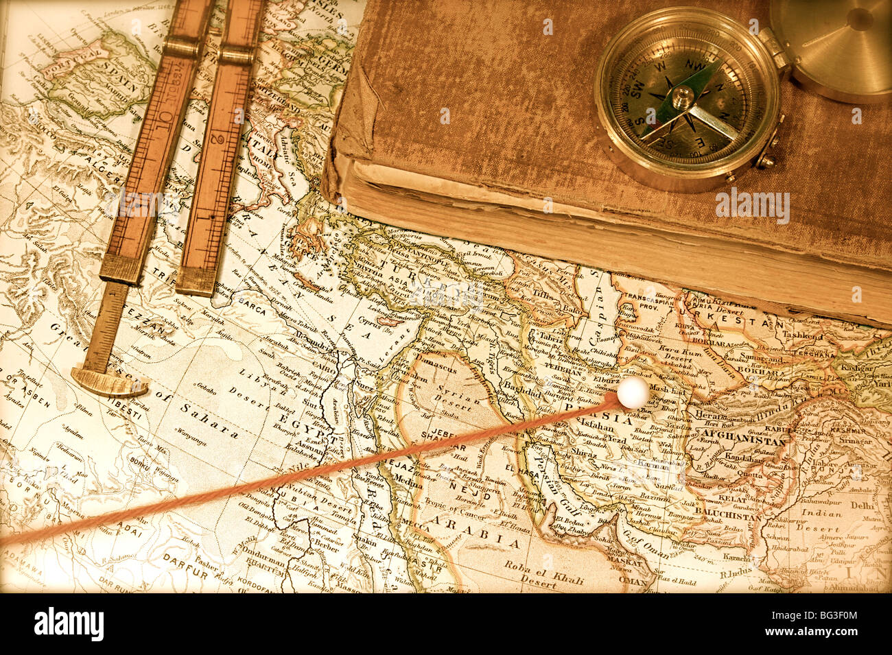 Vintage map of a world traveler (NOTE: 1907 copyright EXPIRED in 1982 ...