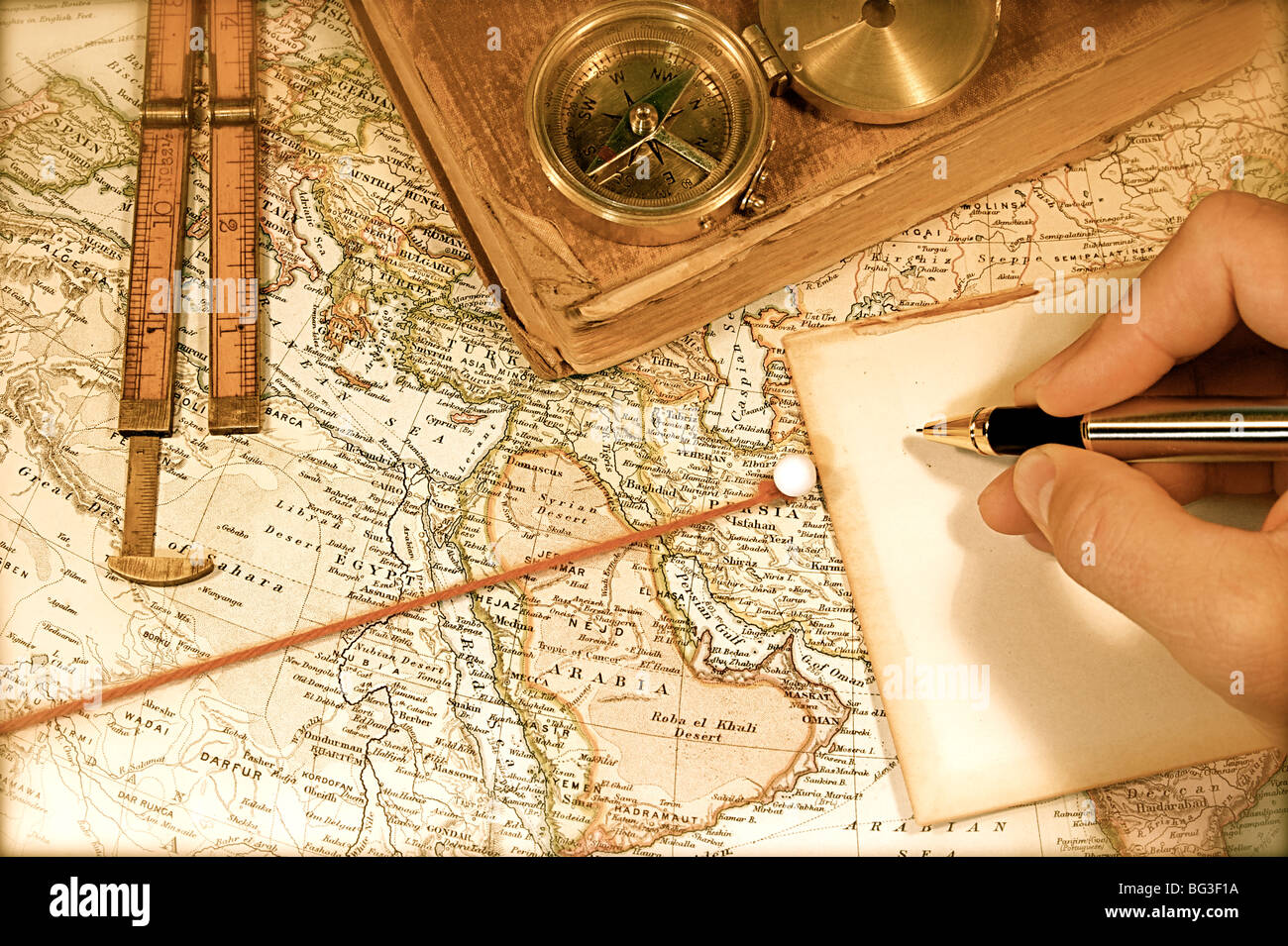 Vintage map of a world traveler (NOTE: 1907 copyright EXPIRED in 1982 ...