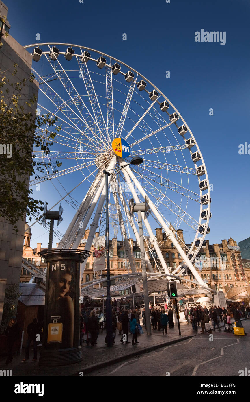 UK, England, Manchester, Cathedral Street, Manchester Wheel towering ...
