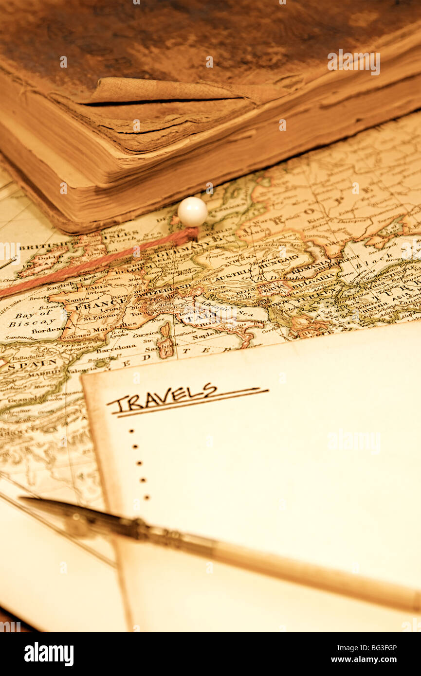 Vintage map of a world traveler (NOTE: 1907 copyright EXPIRED in 1982 ...