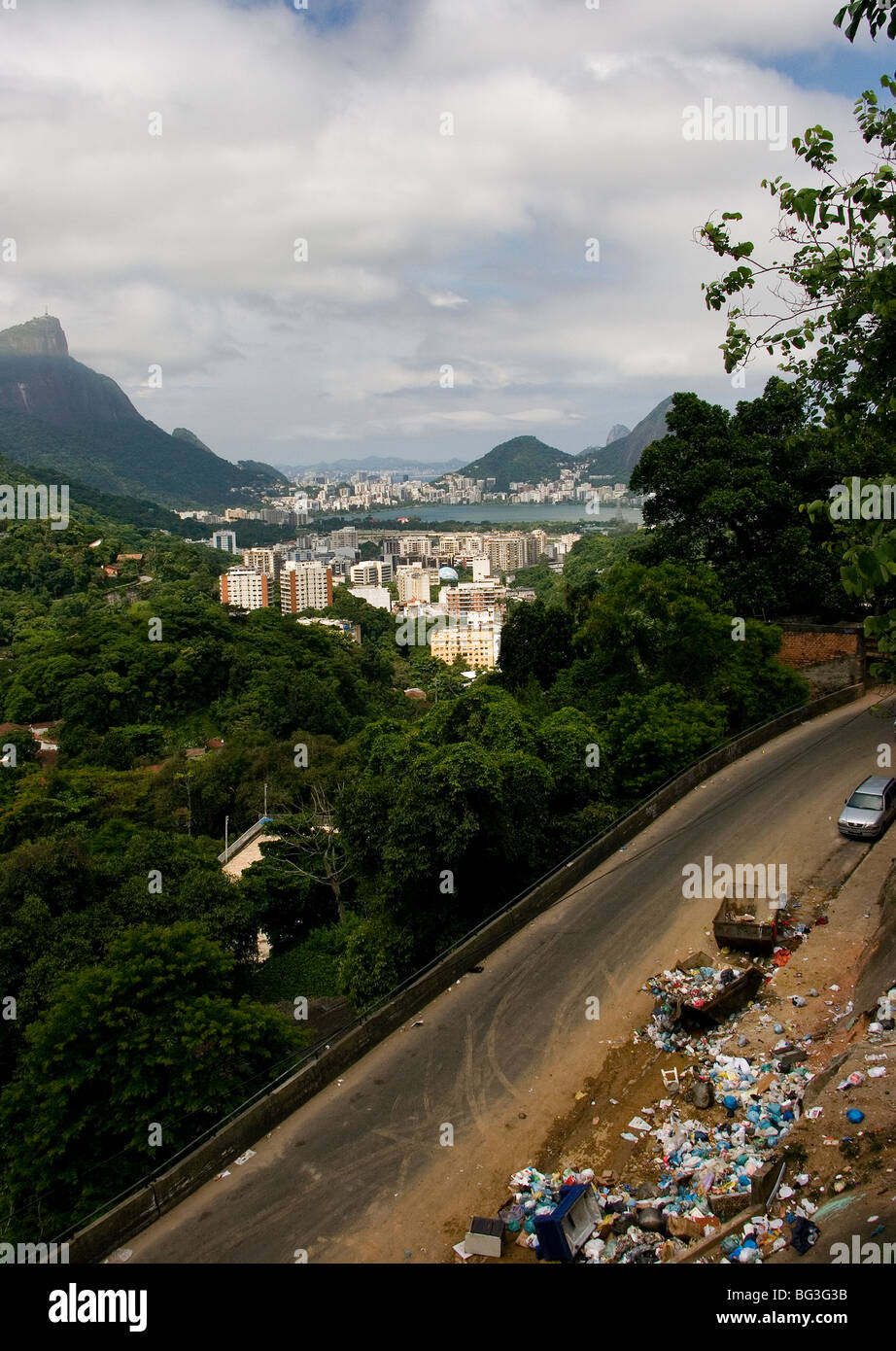 View of Rio de Janeiro and Christ the Redeemer from inside the favela ...