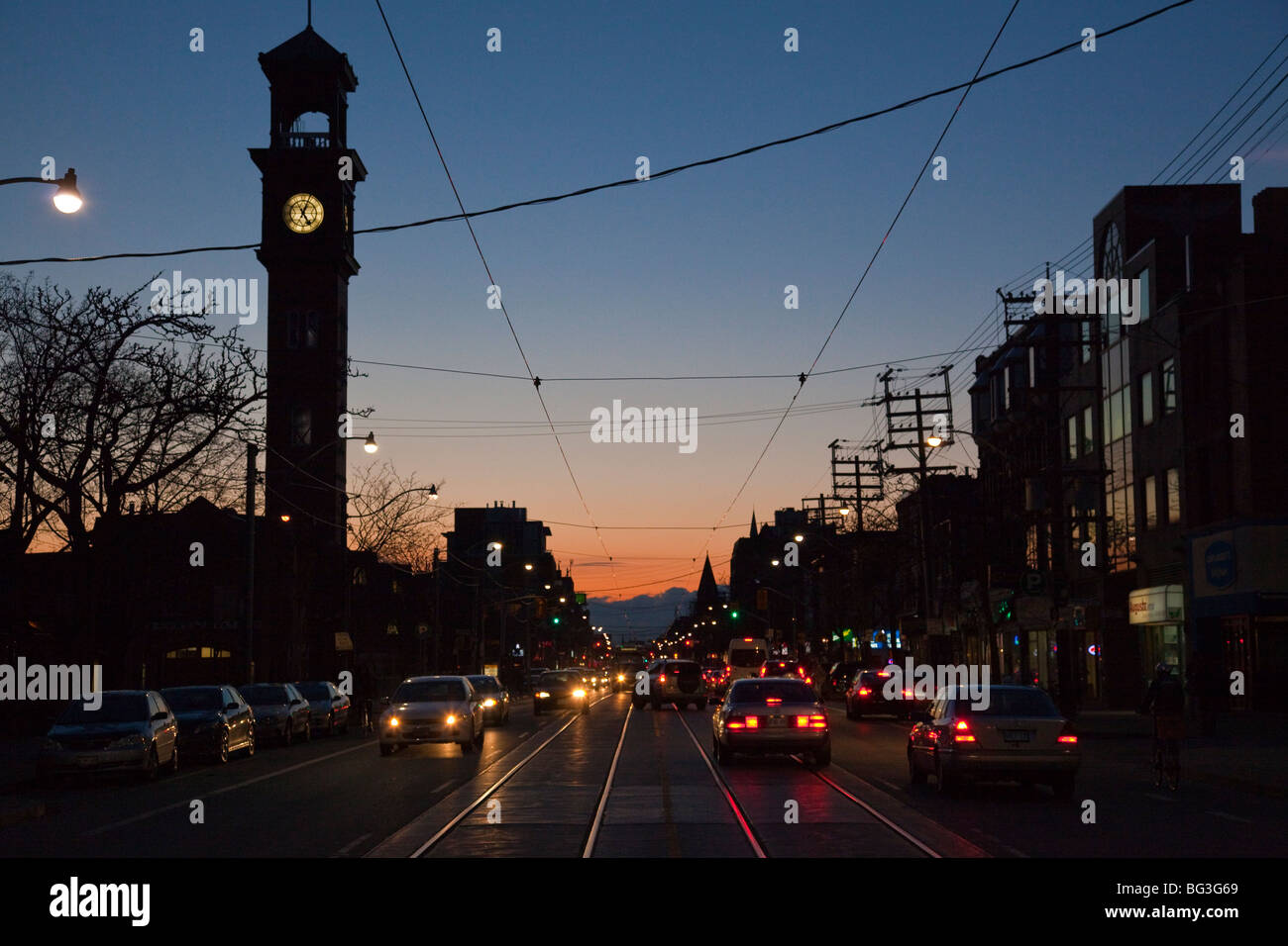 Street in Little Italy/Portugal Village at sunset in Toronto Canada ...