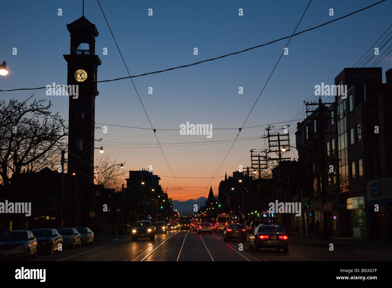 Street in Little Italy/Portugal Village at sunset in Toronto Canada ...