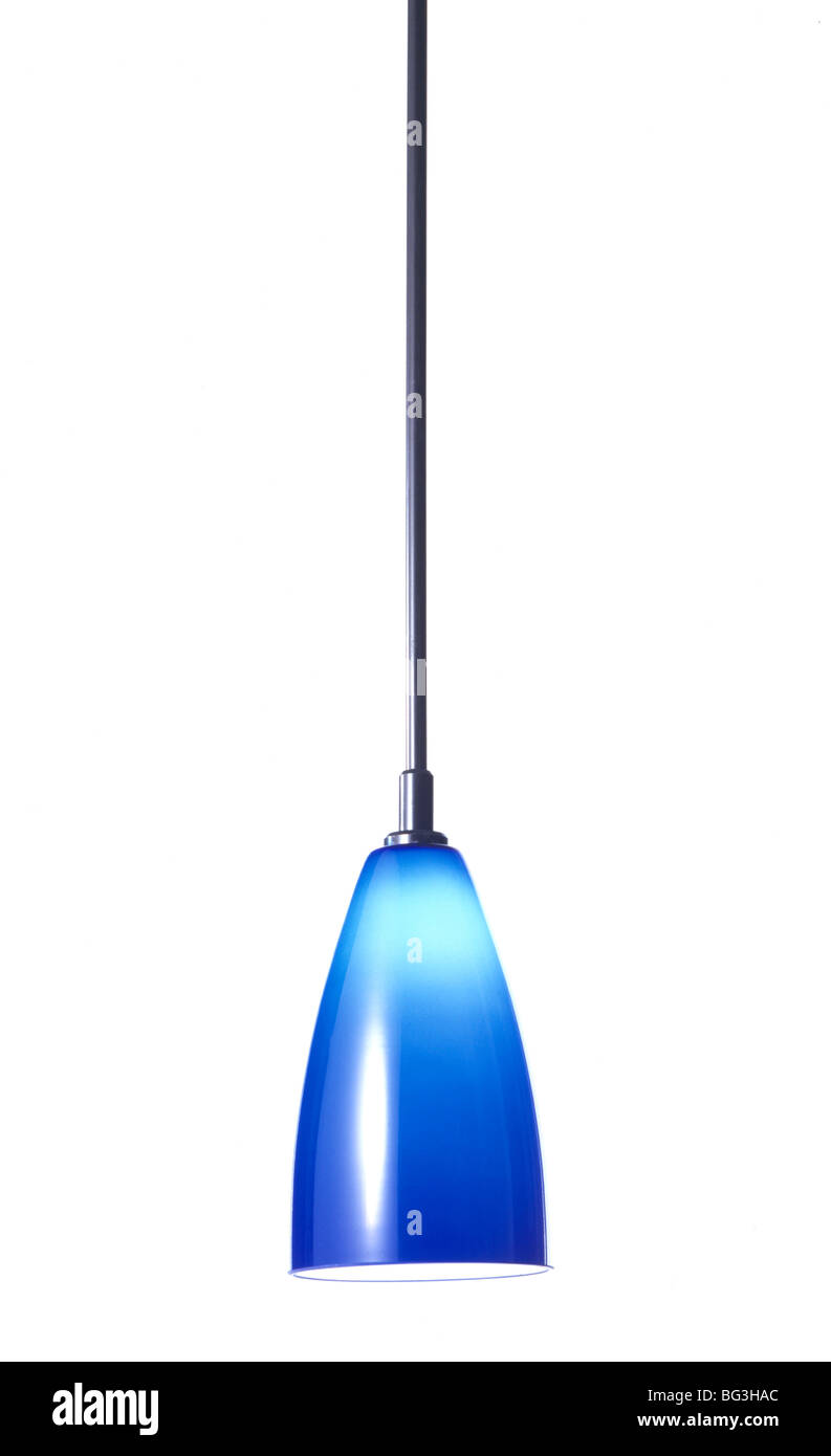 A blue glass hanging light fixture Stock Photo - Alamy