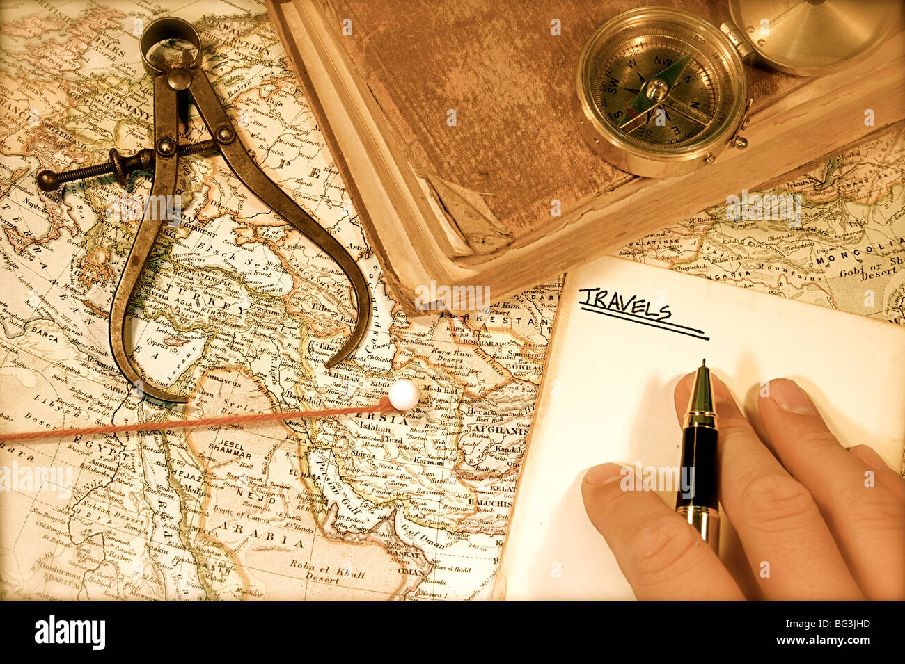 Vintage map of a world traveler (NOTE: 1907 copyright EXPIRED in 1982 ...