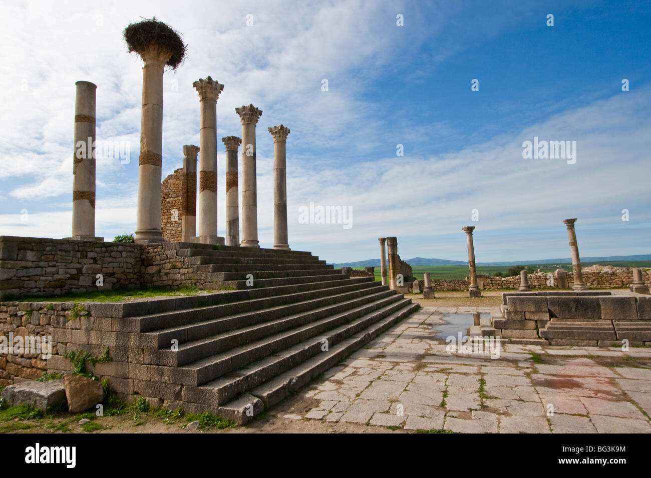 Temple of Saturn in the Roman Ruins of Volubilis in Morocco Stock Photo ...
