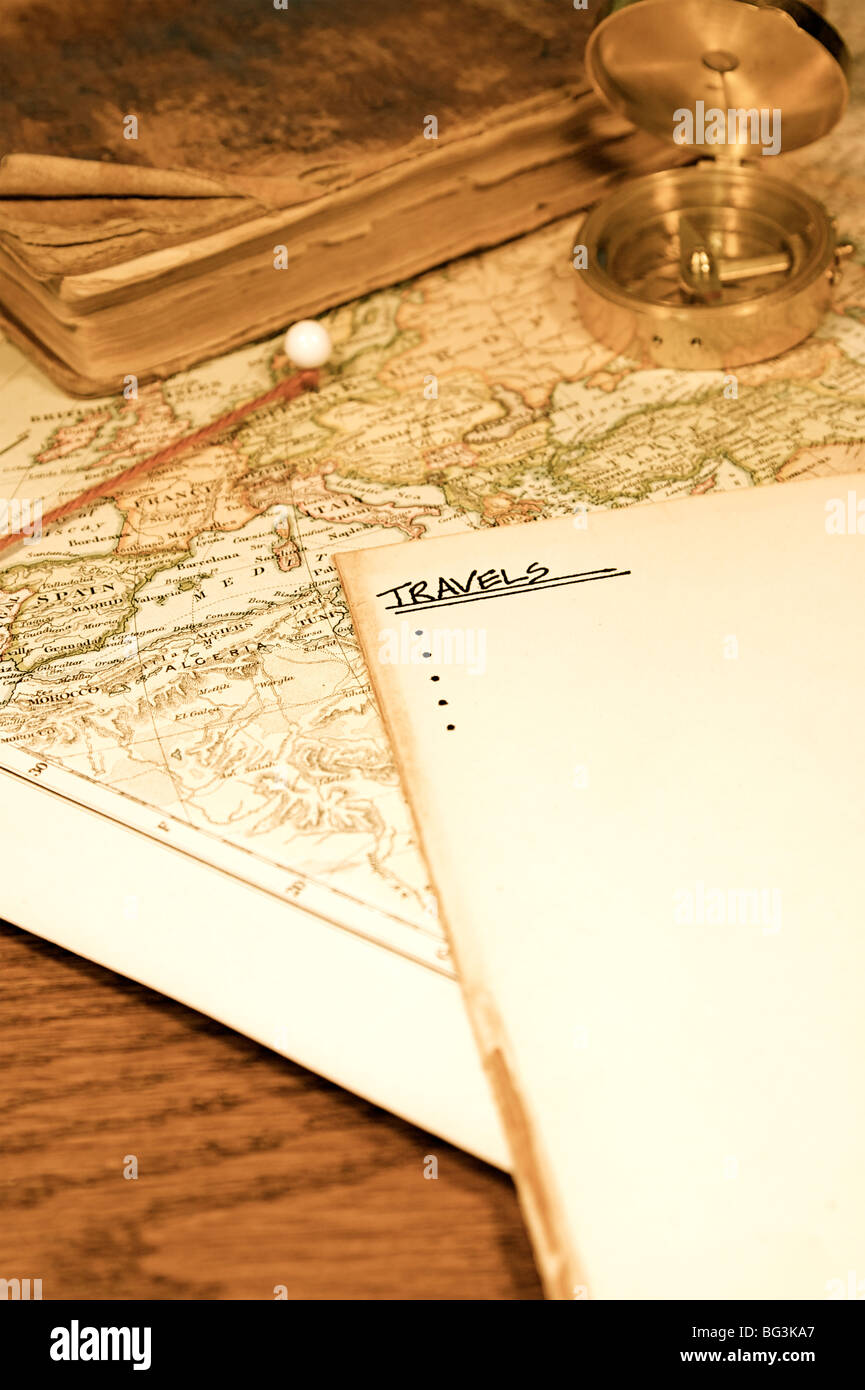 Vintage map of a world traveler (NOTE: 1907 copyright EXPIRED in 1982 ...