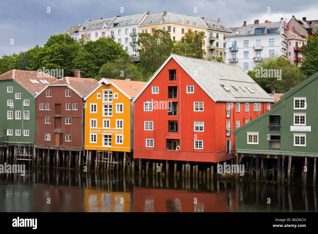 Warehouses on Bryggen waterfront in Old Town District, Trondheim, Nord ...