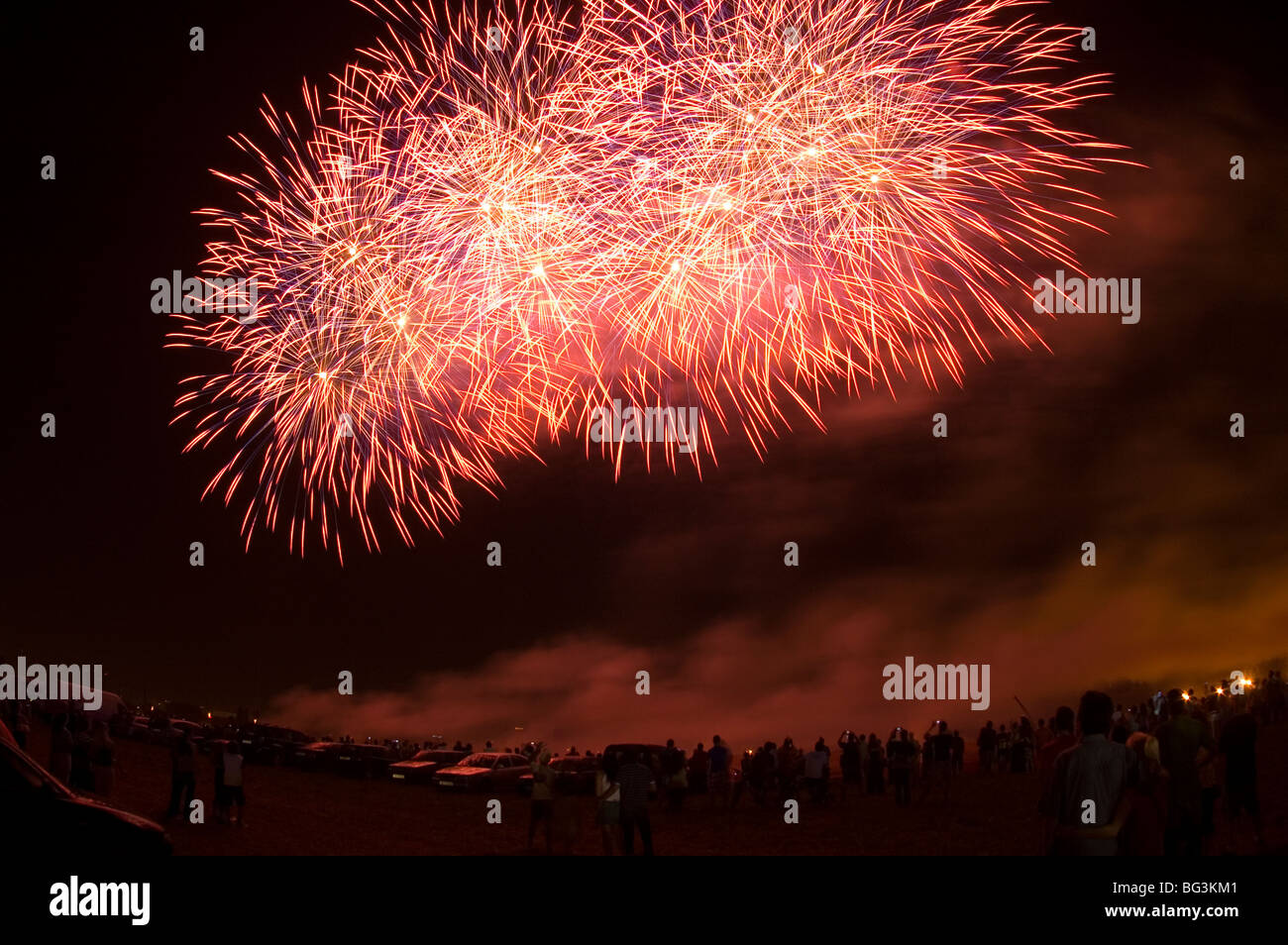 Red fireball fireworks finale Stock Photo - Alamy