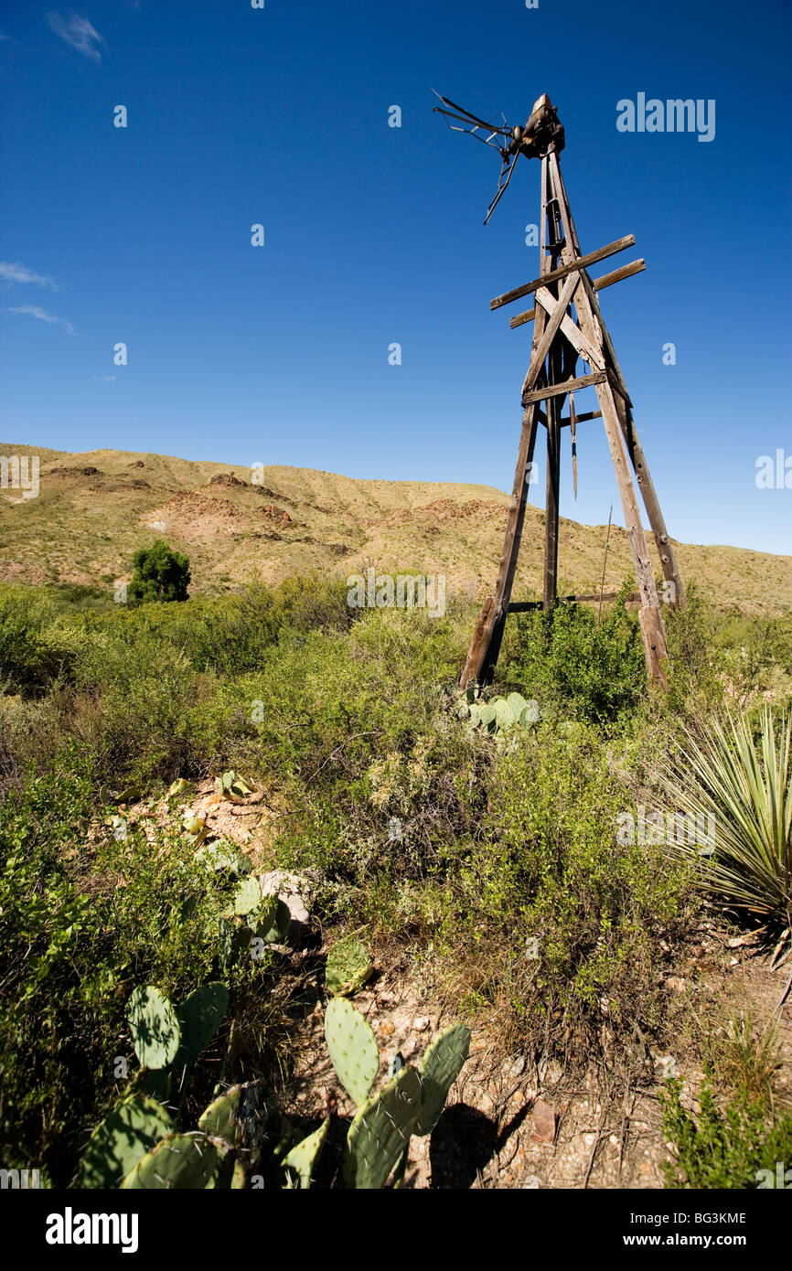 The windmill at the Sam Nail Ranch, Big Bend National Park, Texas Stock ...