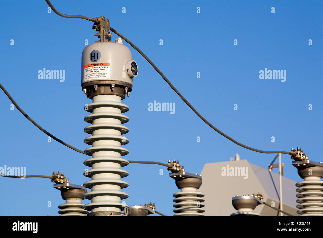 Details in high energy electrical transmission wires Stock Photo - Alamy