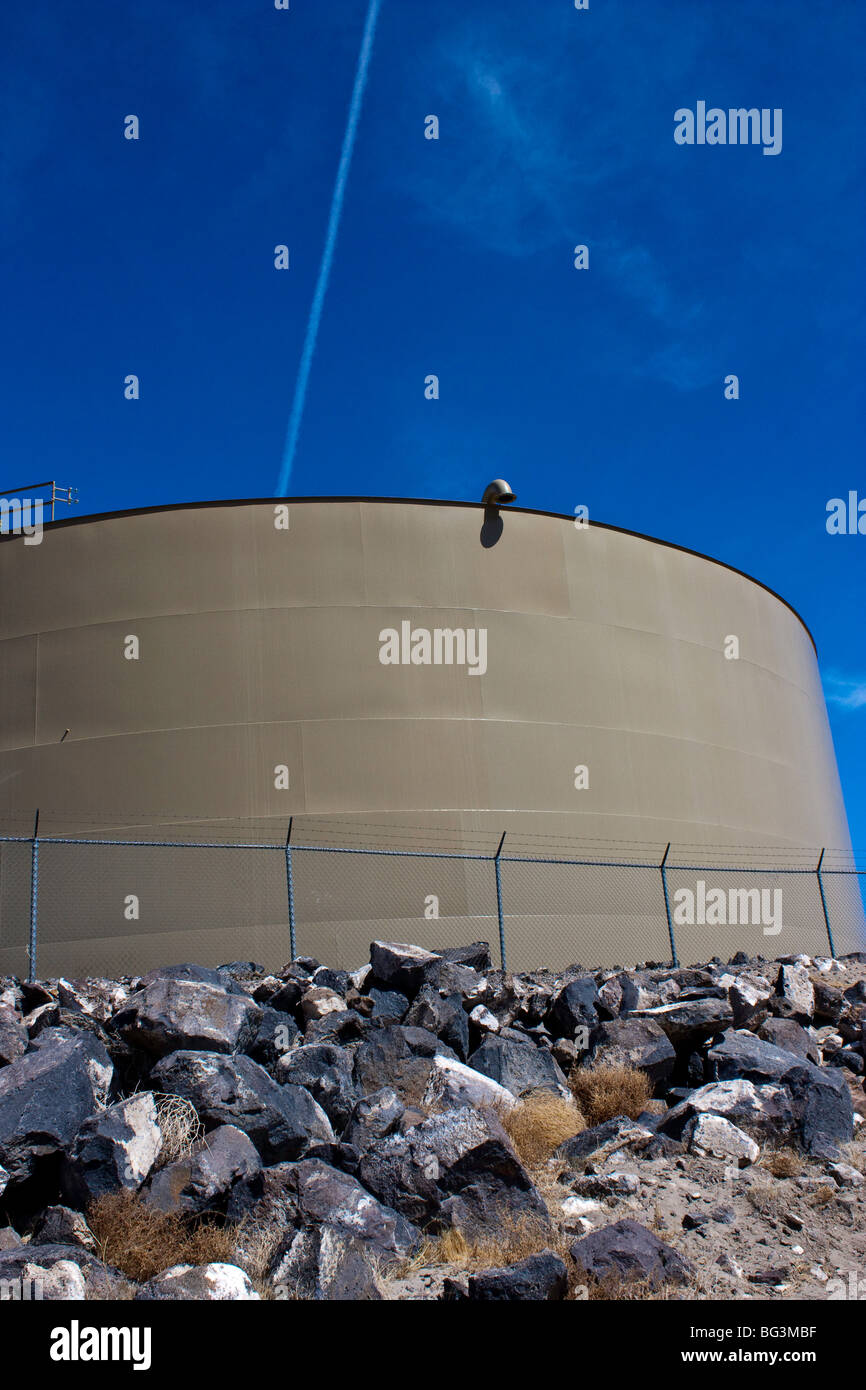 A water tank in the Nevada Desert with a remote monitoring system for ...