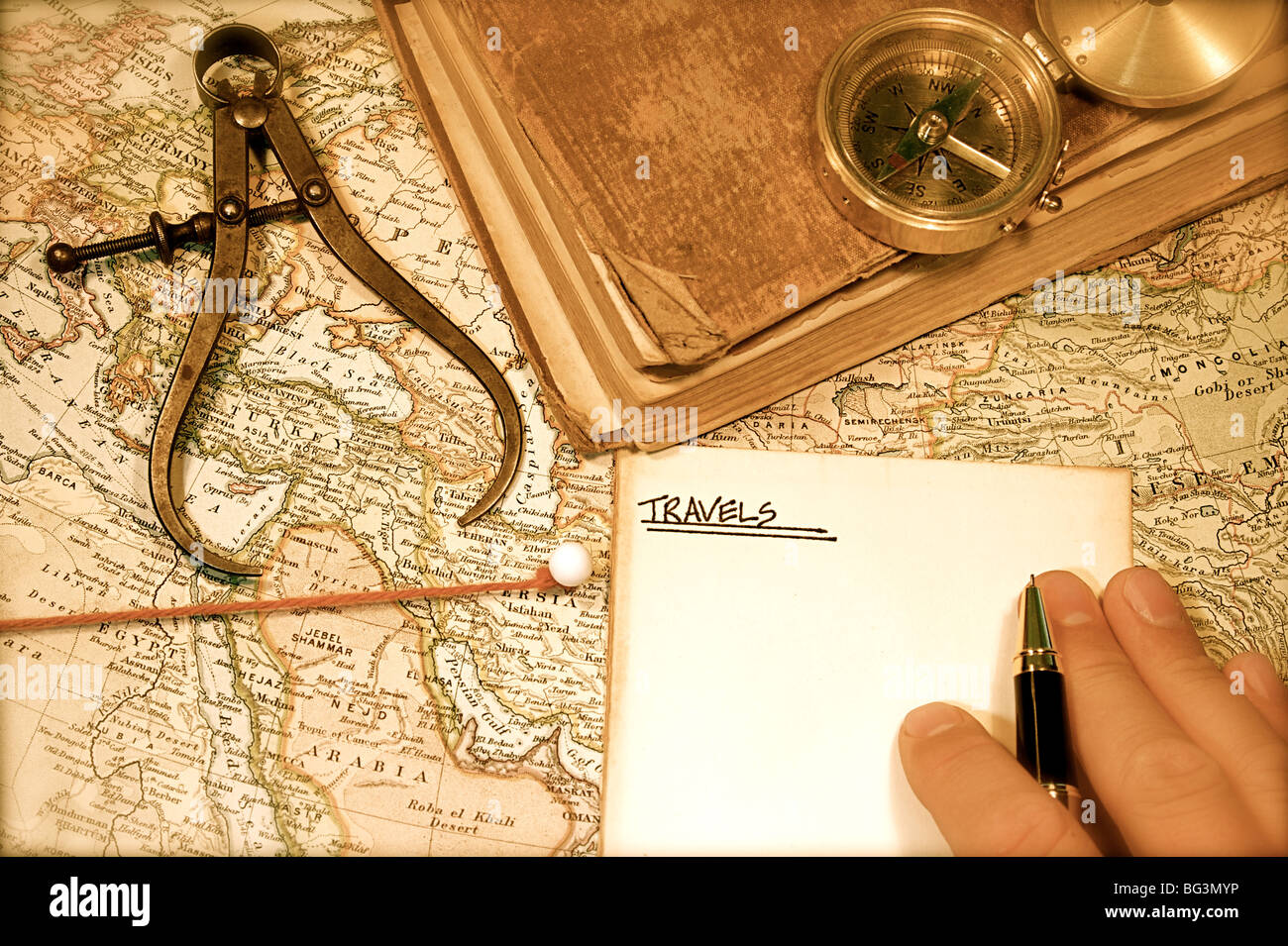 Vintage map of a world traveler (NOTE: 1907 copyright EXPIRED in 1982 ...