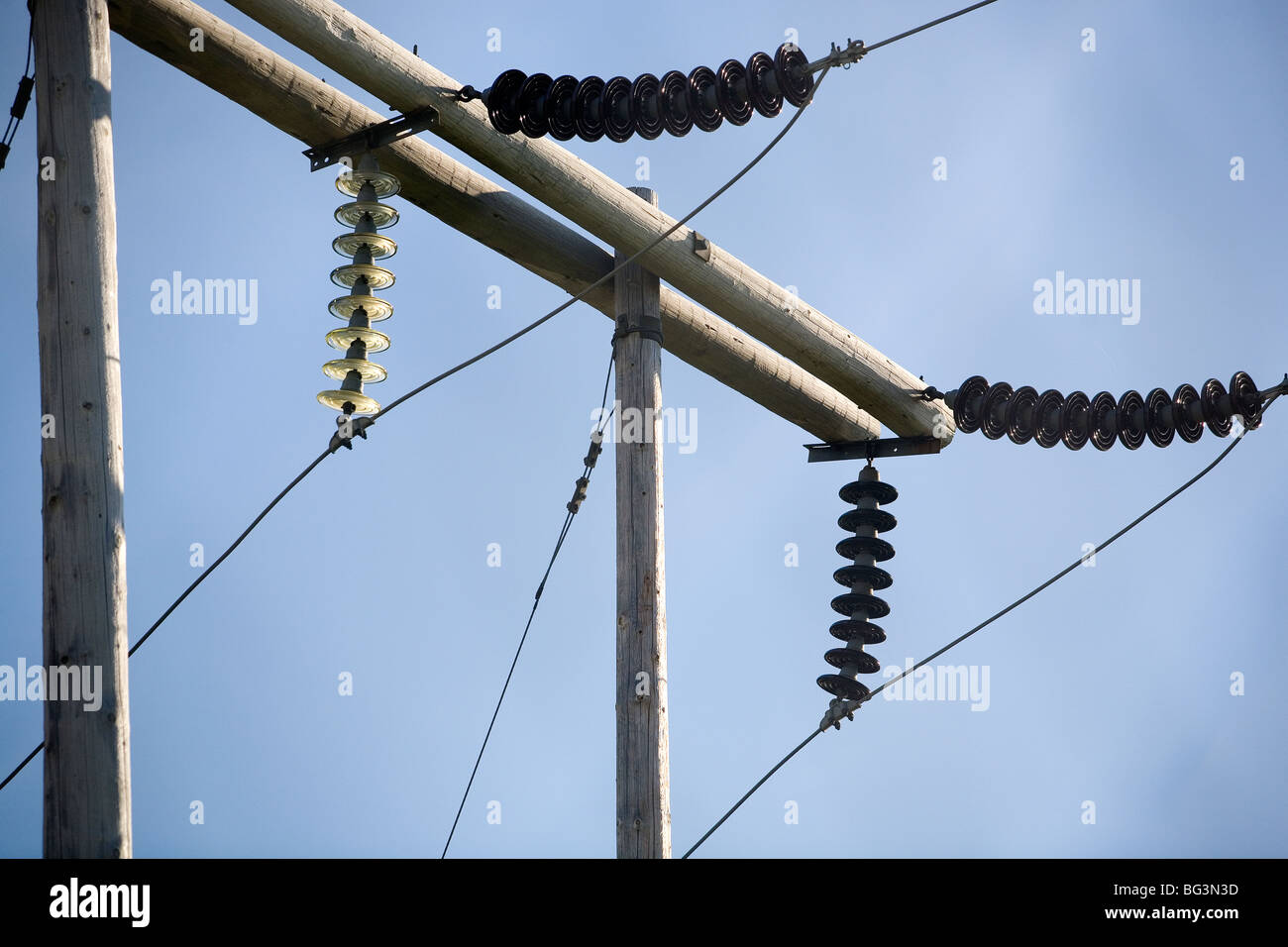 Details in high energy electrical transmission wires Stock Photo - Alamy