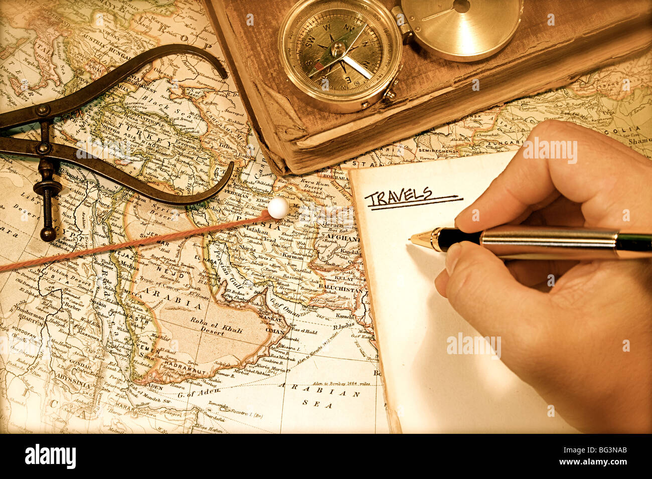 Vintage map of a world traveler (NOTE: 1907 copyright EXPIRED in 1982 ...