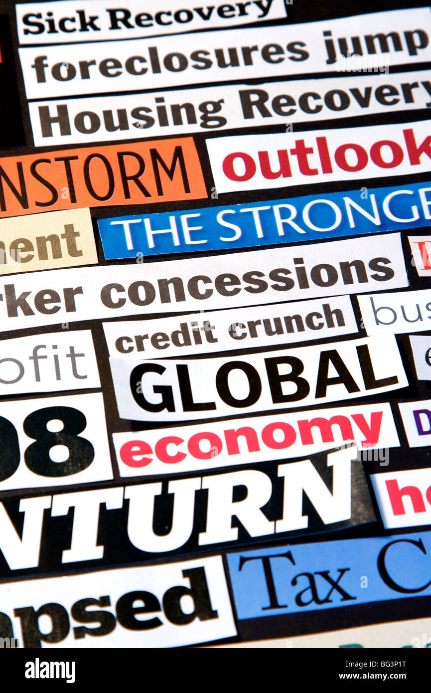 Newspaper and magazine headlines recalling the economy and the ...