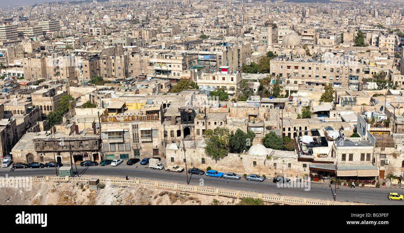 View from famous fortess and citadel in Aleppo, Syria, to the old town ...