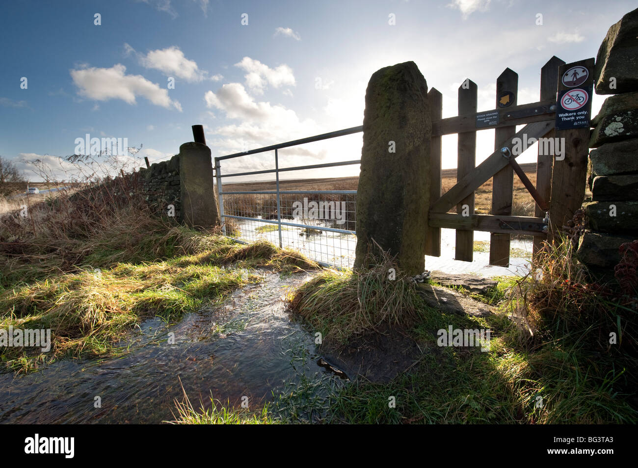 Roadside verge flooding under a gated field Stock Photo - Alamy