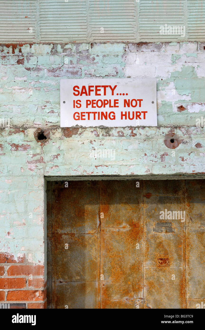 Workplace safety sign on old wall at historic Toronto Wychwood Barns ...
