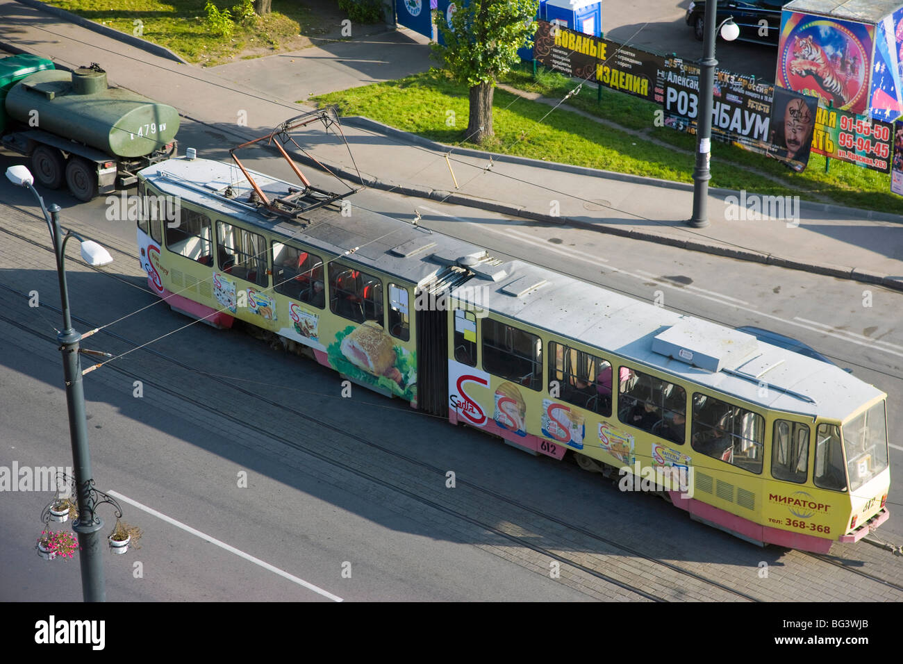 Elevated view of a tram, Kaliningrad, (Konigsberg), Russia, Europe ...