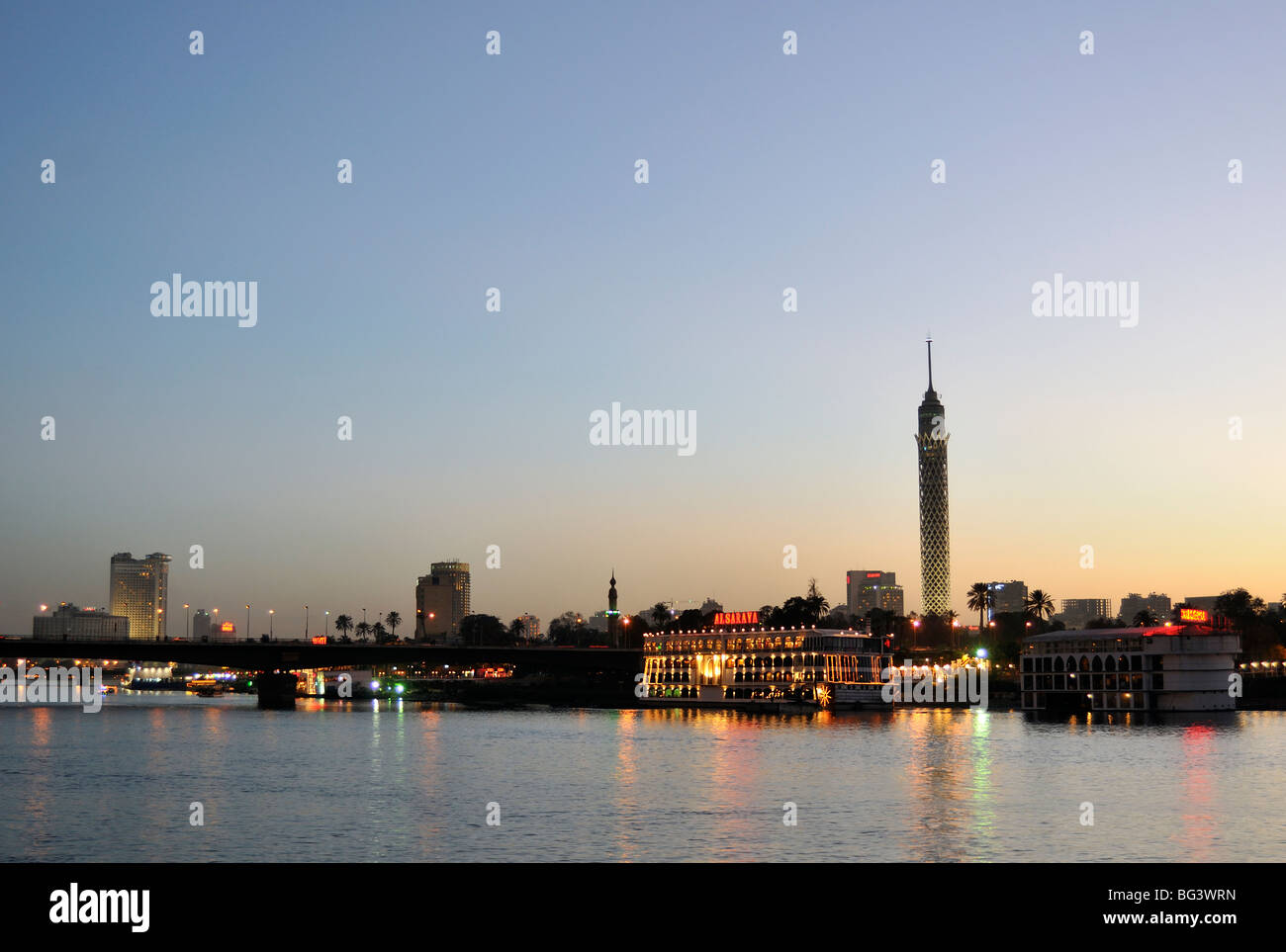 6 October Bridge and Gezira Island with El Borg Tower by Night, Nile ...