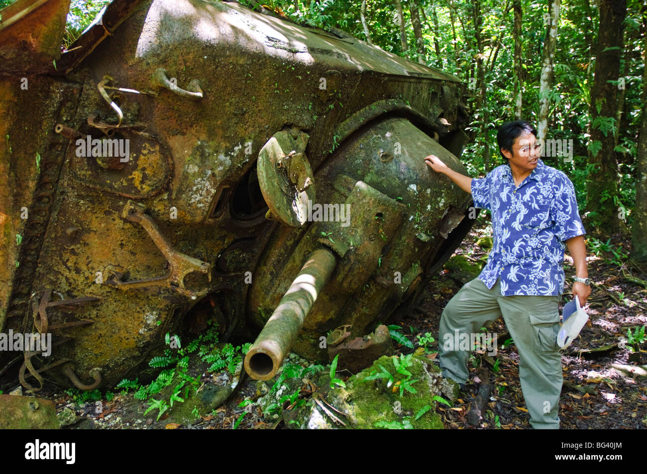 Wreckage of Sherman tank on Peleliu, Republic of Palau, Pacific Stock ...