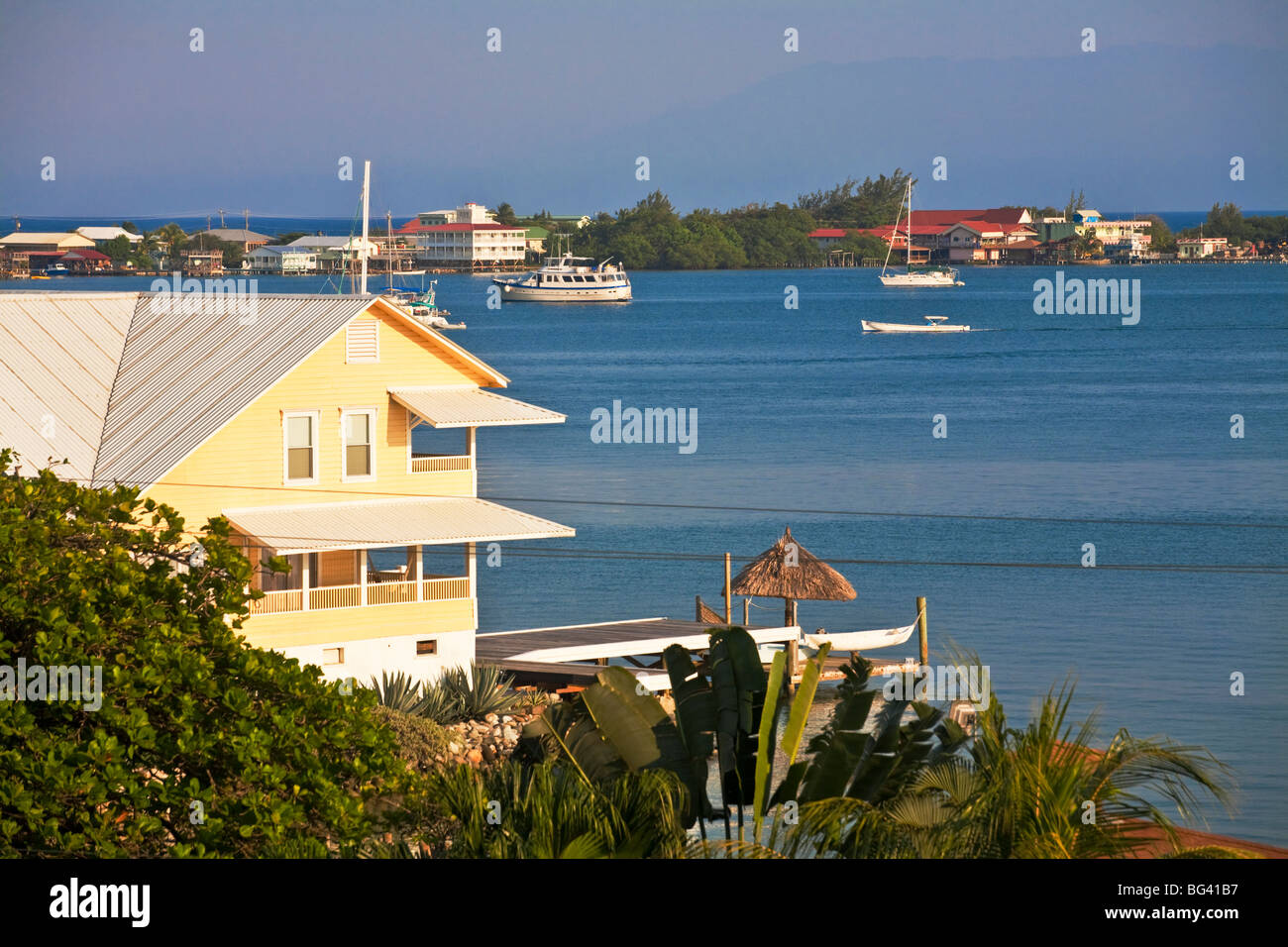Honduras, Bay Islands, Utila, View of bay Stock Photo - Alamy